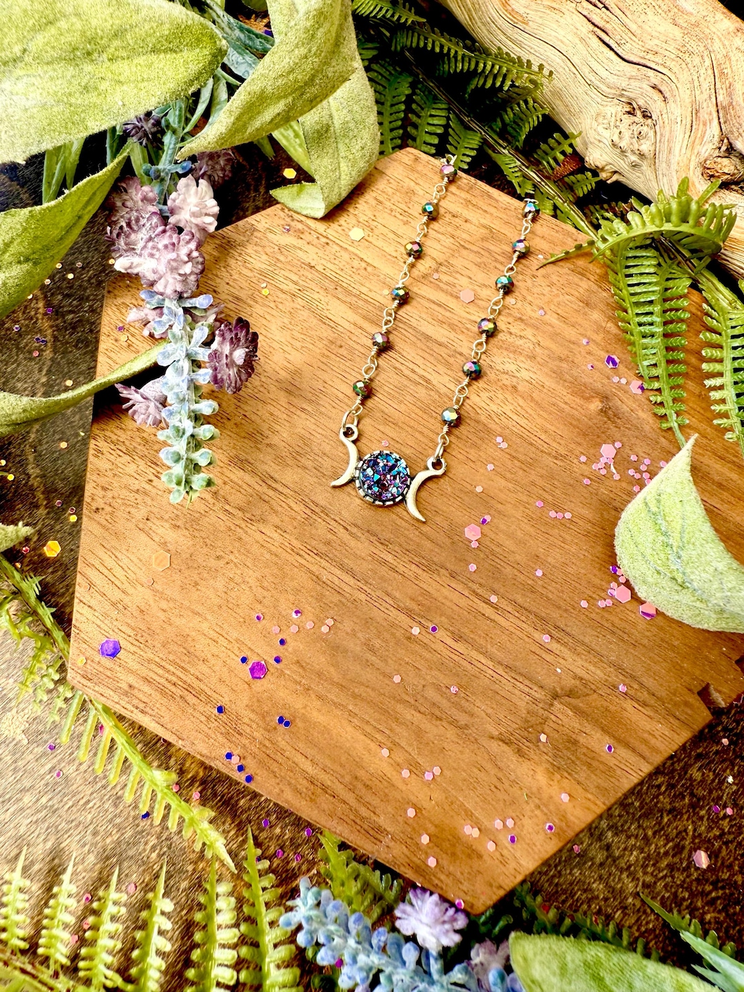 Aura Rainbow Druzy Style Necklace - Anita Apothecary, Crescent Moon ...
