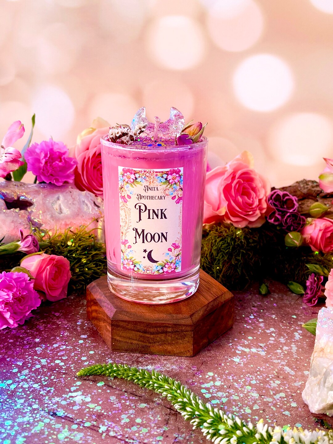 Pink Moon Crystal Candle ~ Anita Apothecary, Moon Magick Oil, Moon ...