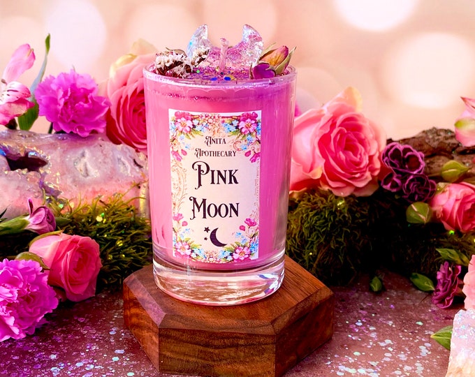 Pink Moon Crystal Candle ~ Anita Apothecary, Moon Magick Oil, Moon ...
