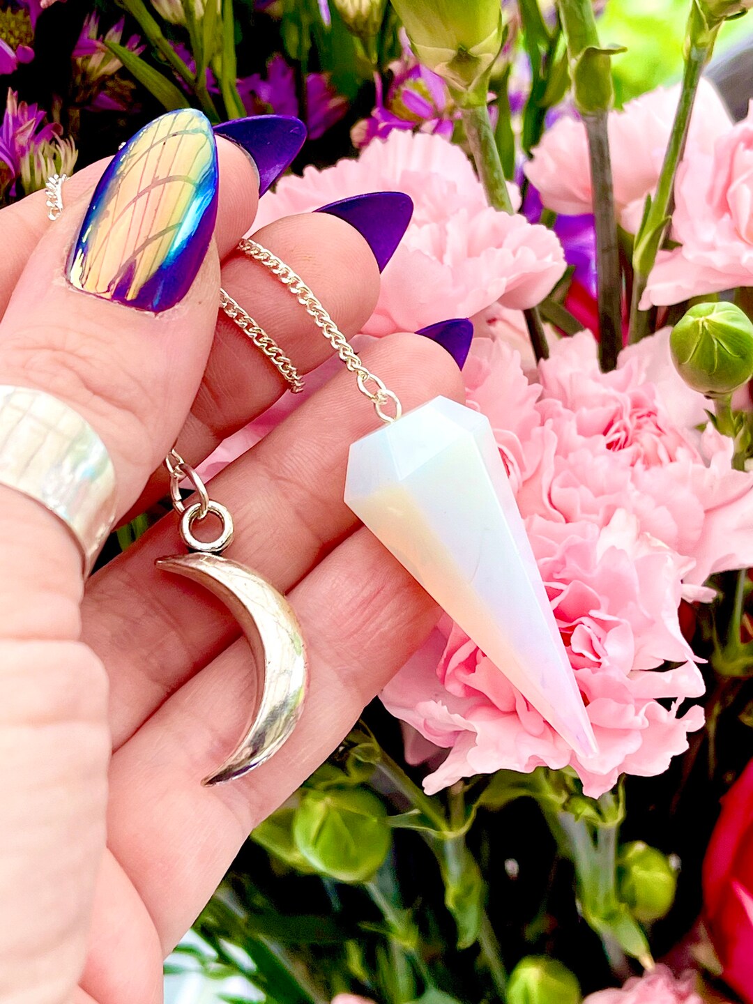 Luna’s Opalite Pendulum ~ Anita Apothecary, Crystal Pendulum, Moon Pendulum, Witchcraft Tools ...