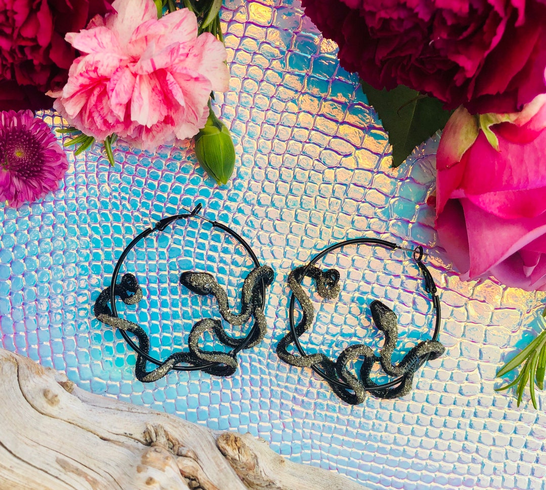 Medusa Hoops in Black ~ Anita Apothecary, Snake Earrings, Medusa ...