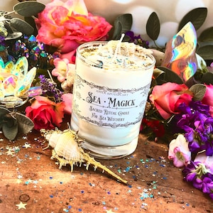 Sea Magick Ritual Candle Witchcraft, Sea Shell, Moonstone, Sea Witch ...