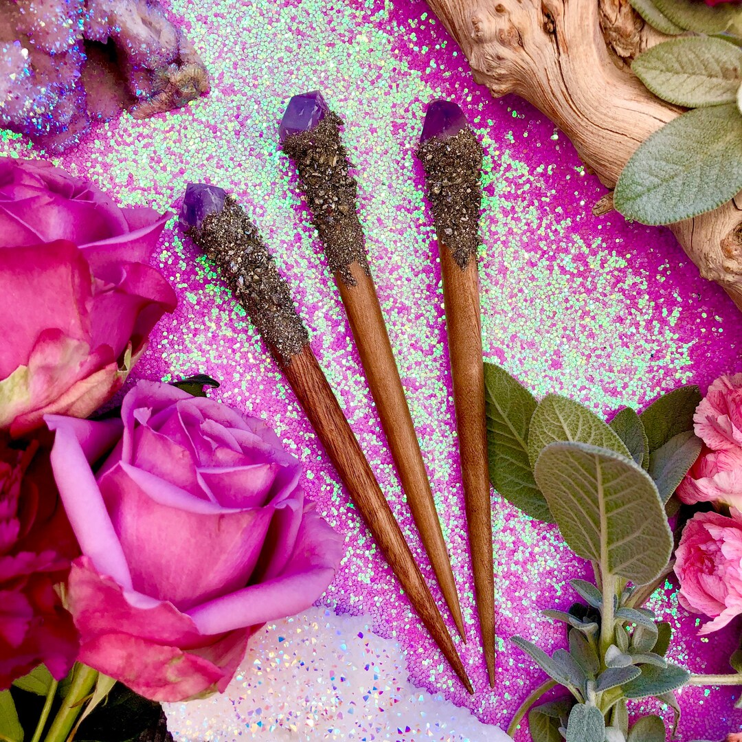 Amethyst and Pyrite Hair Stick ~ Anita Apothecary, Hair Sticks, Crystal ...