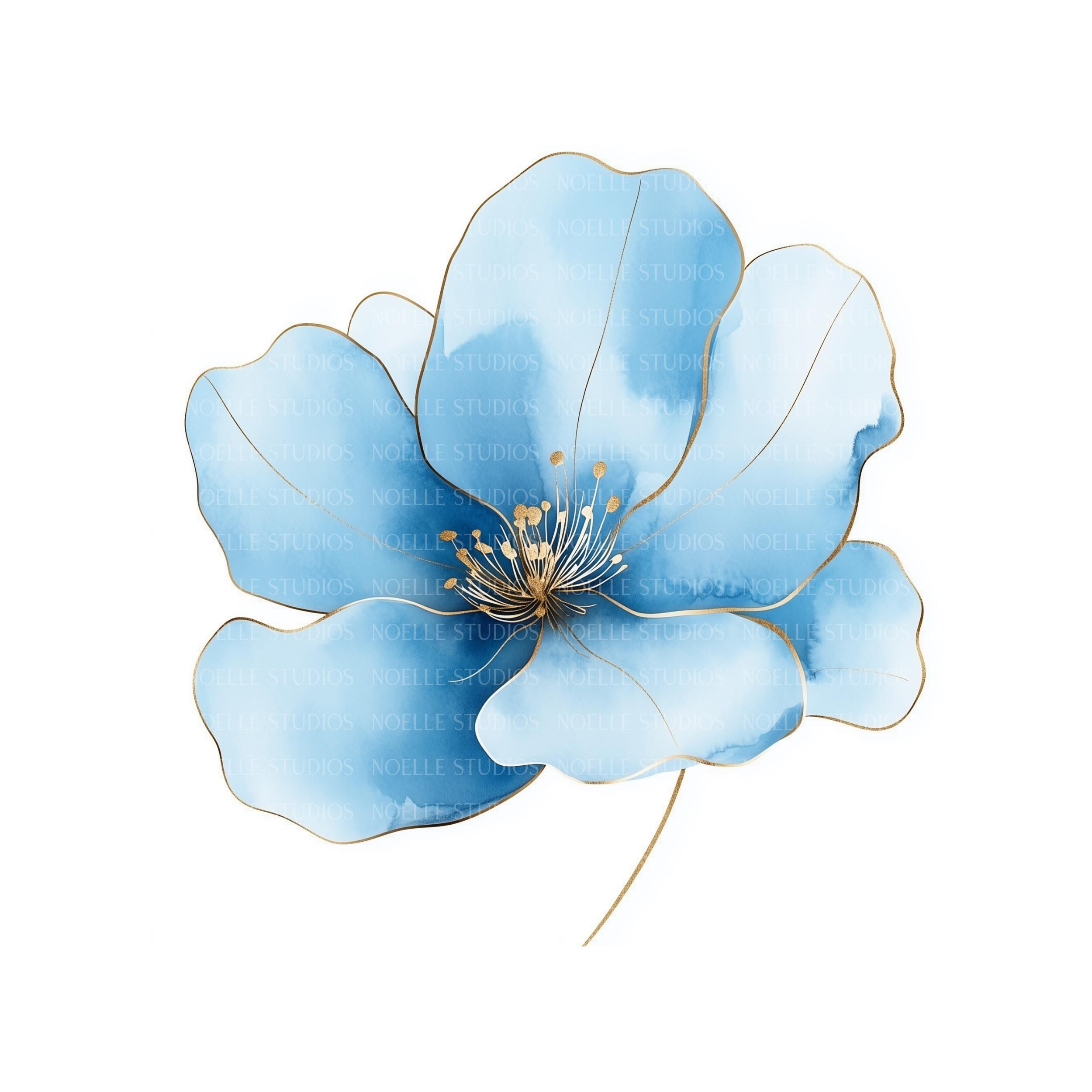 15 Abstract Blue Flower Watercolor Clipart Bundle Soft Blue Floral ...