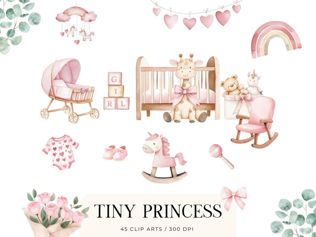 Watercolor Baby Girl Clipart Bundle: Pink Nursery Decor (digital ...
