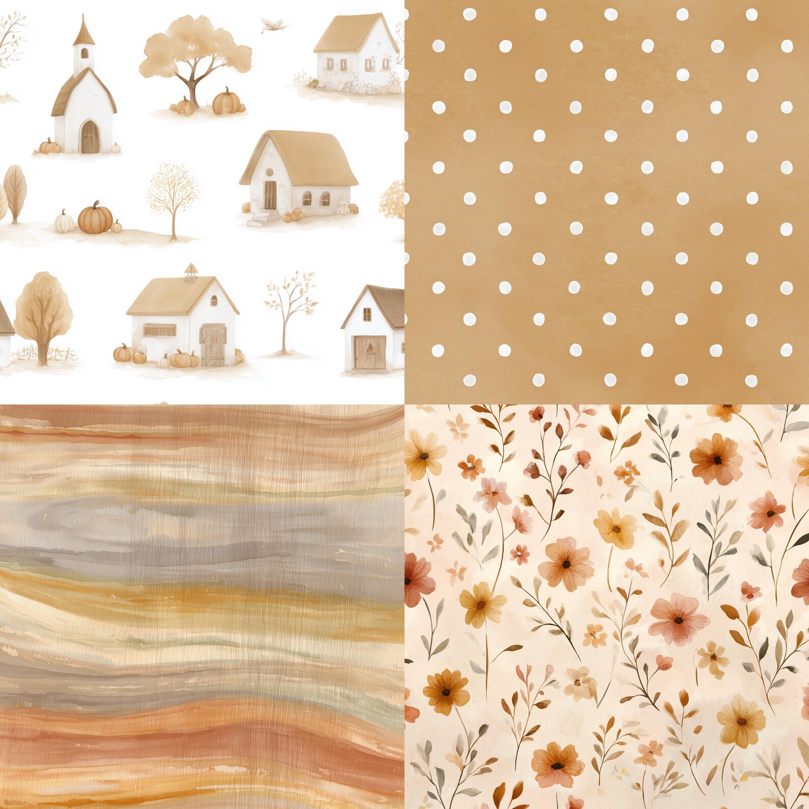 Autumn Digital Paper Bundle, Fall Themed Plaid Floral Woodgrain ...