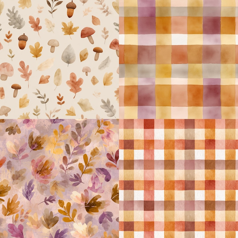 Autumn Digital Paper Bundle, Fall Themed Plaid Floral Woodgrain ...