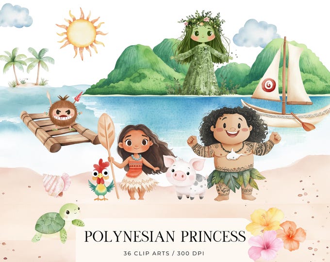 Cute Moana Clipart PNG, Polynesian Princess, Maui Heihei Pua, Hawaiian ...