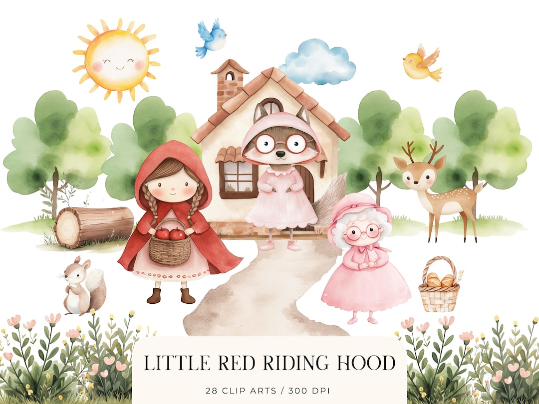 Little Red Riding Hood Watercolor Clipart: Woodland Animals PNG ...