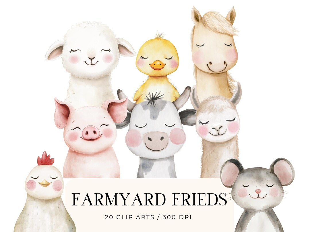 Watercolor Farm Animals Clipart - Cute Watercolor Animal Clip Art, Farm ...