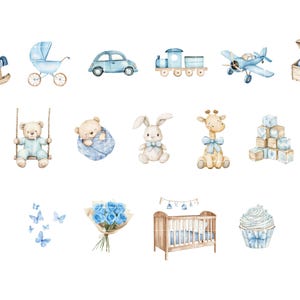 Watercolor Baby Boy Clipart Bundle Cute Baby Shower Clip Art Blue ...