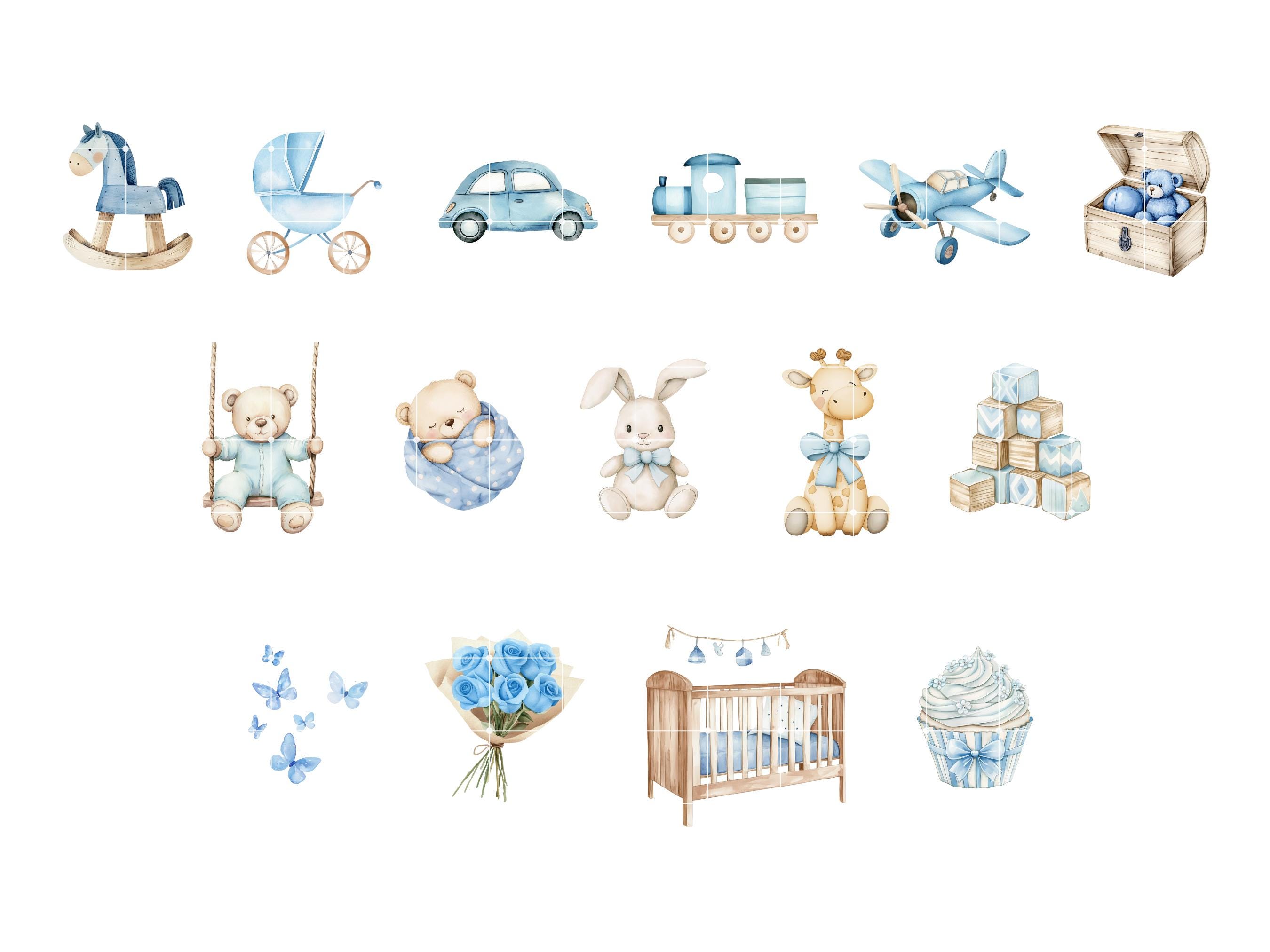 Watercolor Baby Boy Clipart Bundle Cute Baby Shower Clip Art Blue ...