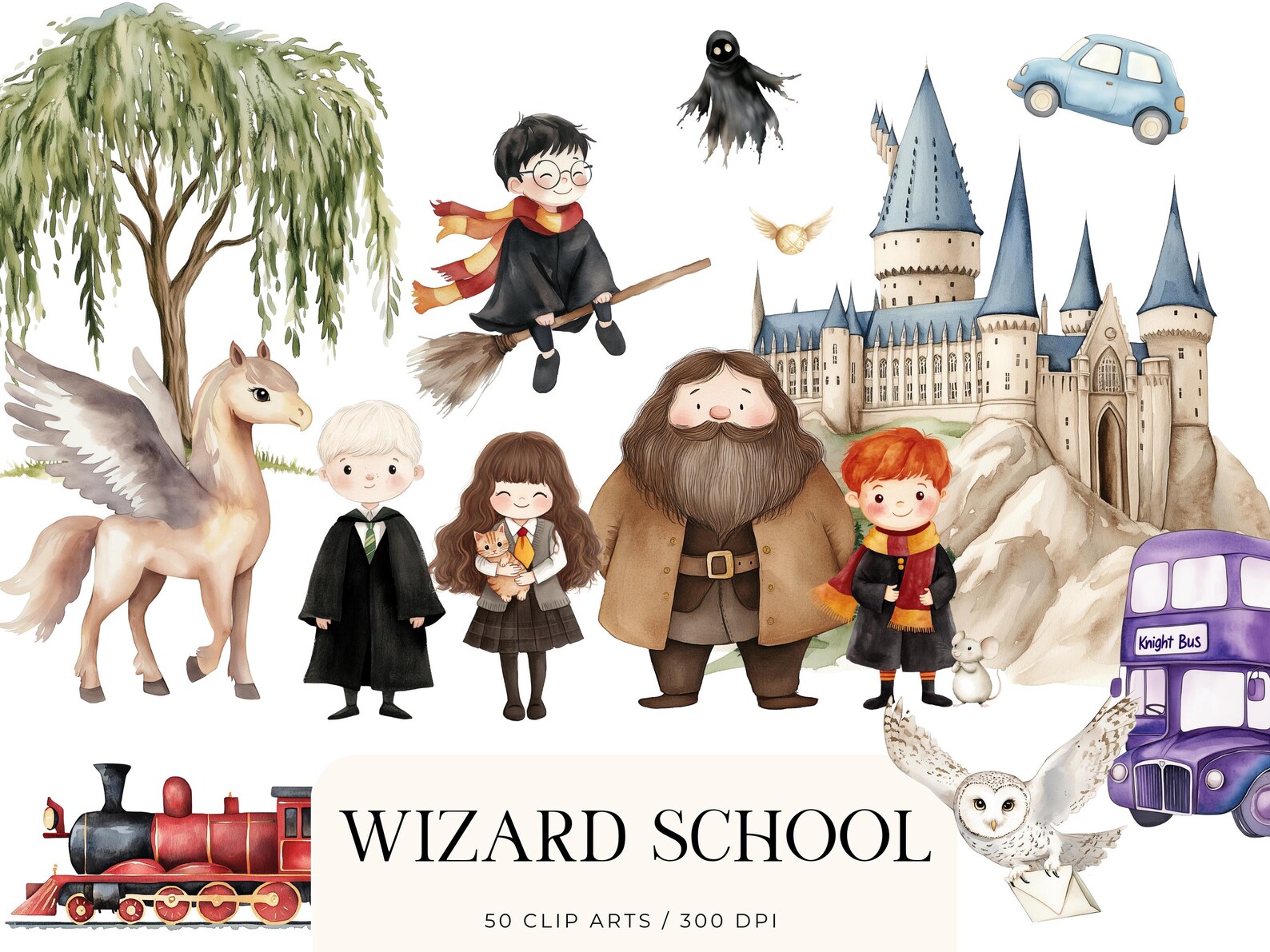 Wizard School Clipart PNG, Cute Wizard Witch Clipart for Kids, Magic ...