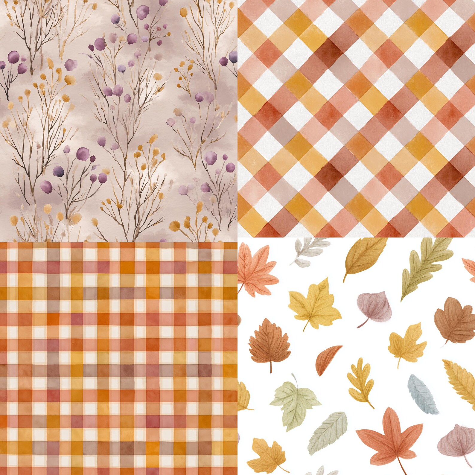 Autumn Digital Paper Bundle, Fall Themed Plaid Floral Woodgrain ...