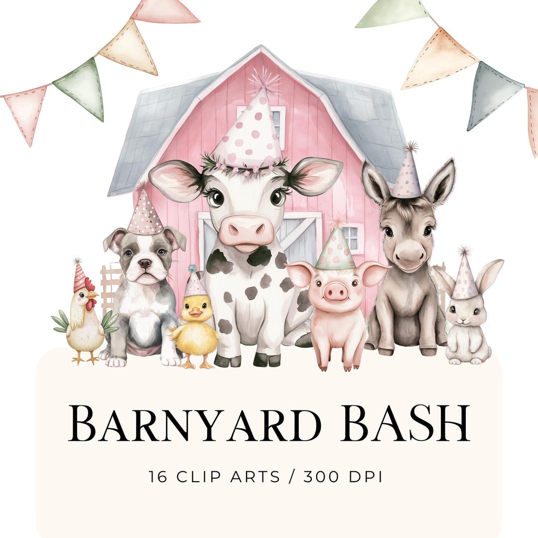 Cute Birthday Clipart Farm Animals Clipart Png Pack for Birthday ...