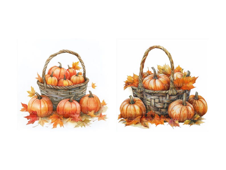 Pumpkin Basket Clipart Bundle: Rustic Fall Graphics (JPG, PNG Digital ...