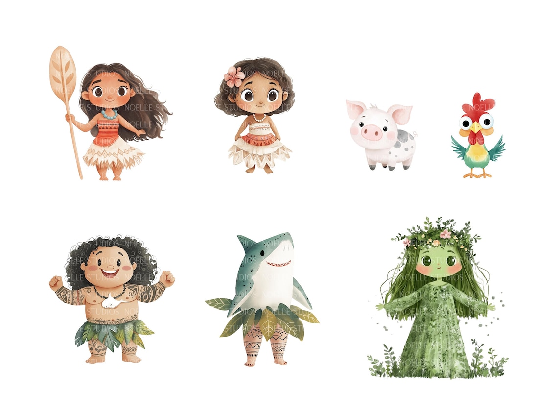 Cute Moana Clipart PNG, Polynesian Princess, Maui Heihei Pua, Hawaiian ...