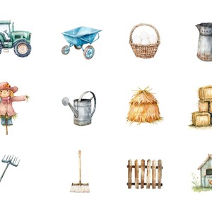 Watercolor Cute Farm Clipart Farm Life Clip Art Cottage Farm Animals ...