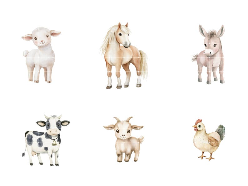 Watercolor Cute Farm Clipart Farm Life Clip Art Cottage Farm Animals ...