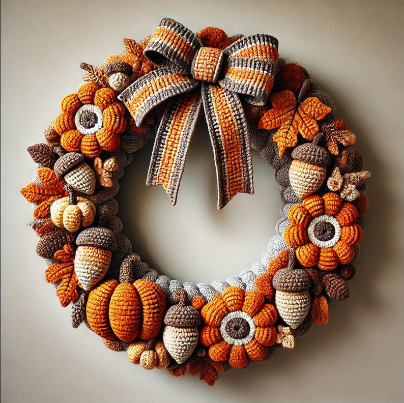 Autumn Wreath Crochet Pattern PDF Fall Harvest Wreath Decor DIY Crochet ...