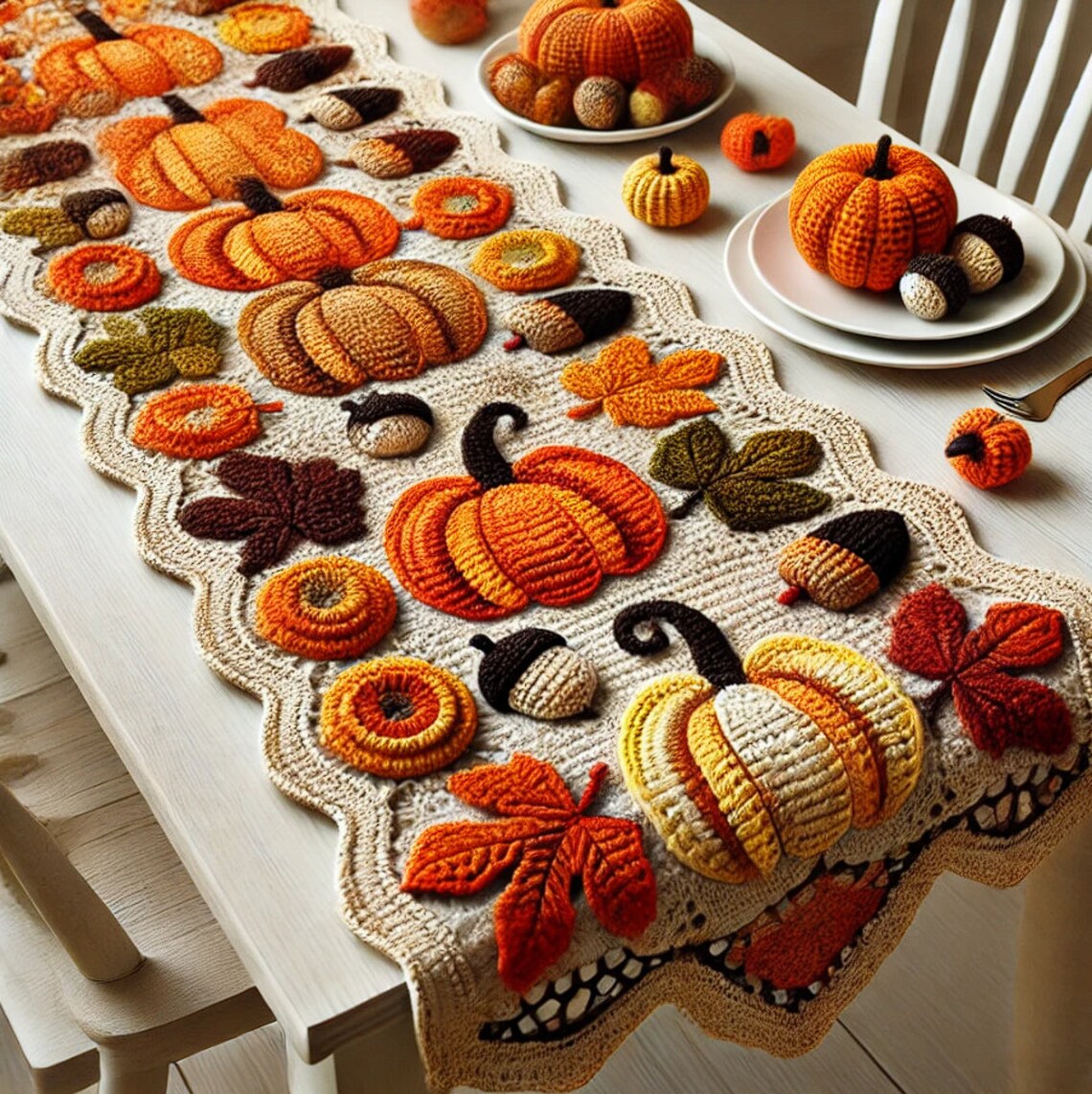 Pumpkin Table Runner Crochet Pattern PDF Autumn Fall Decor DIY Crochet ...