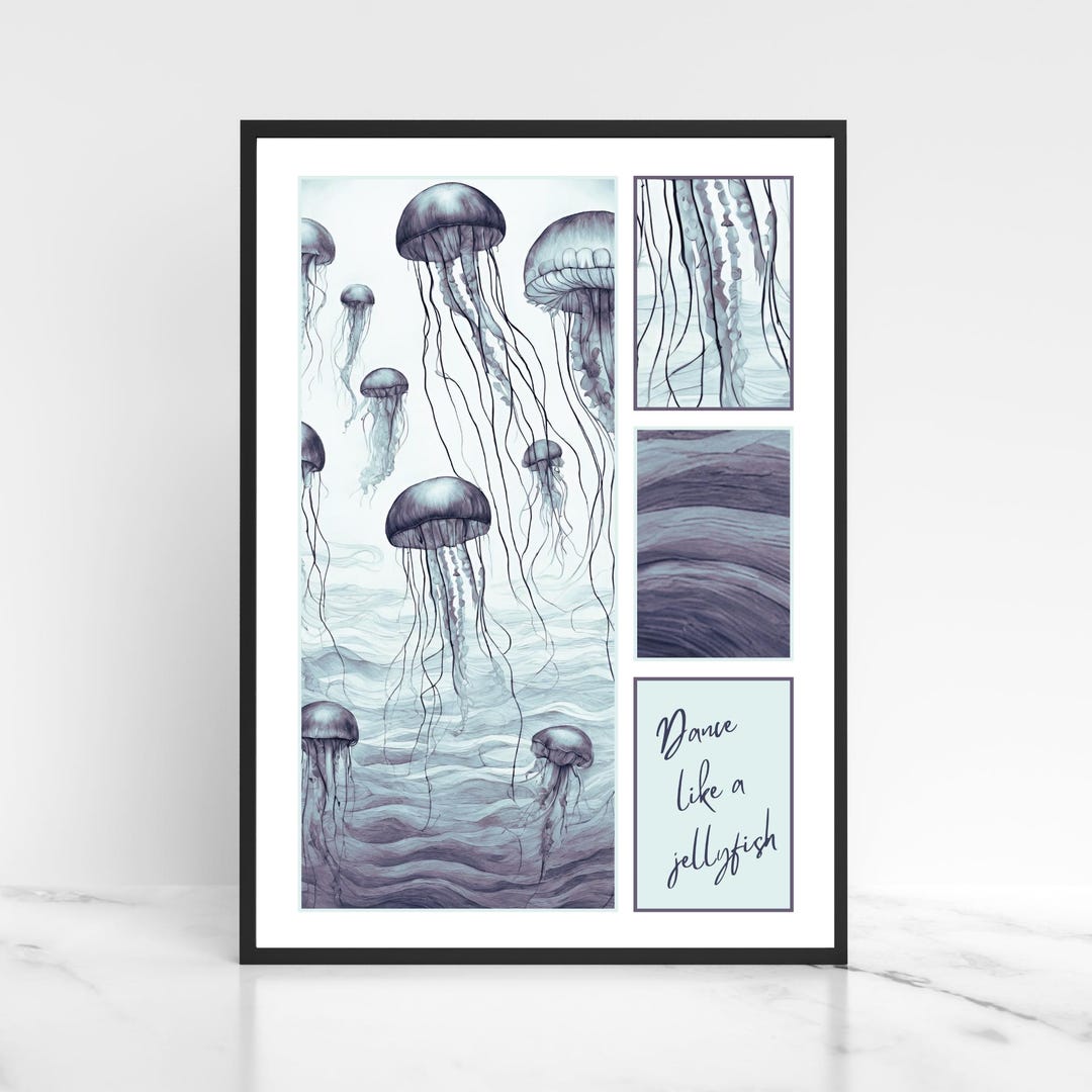 Jellyfish Wall Art | Artful Jellyfish Decor | Ocean Ink Drawing ...