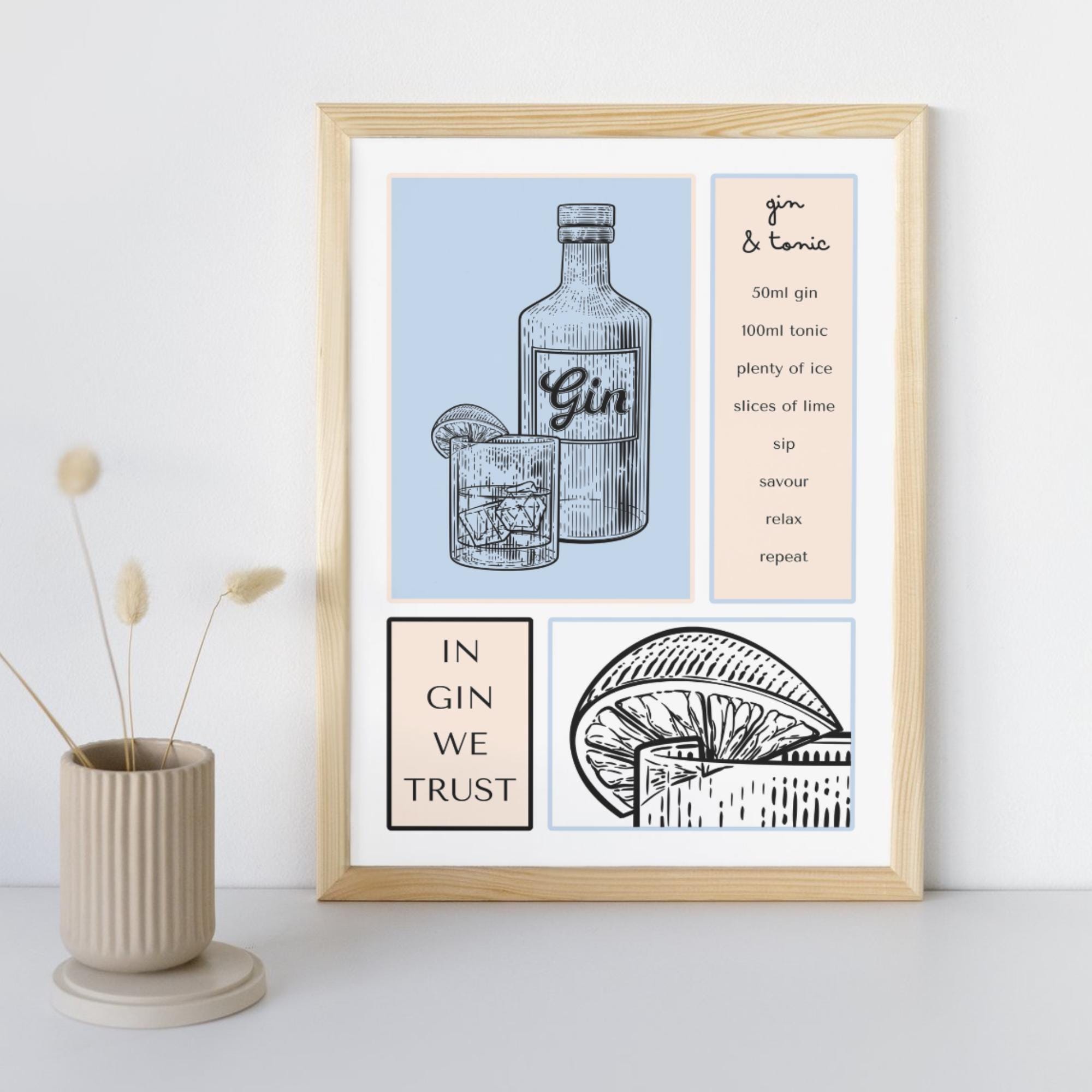 Artful Gin Print | Gin&tonic Poster | Mid Century Printing Wall-arts ...