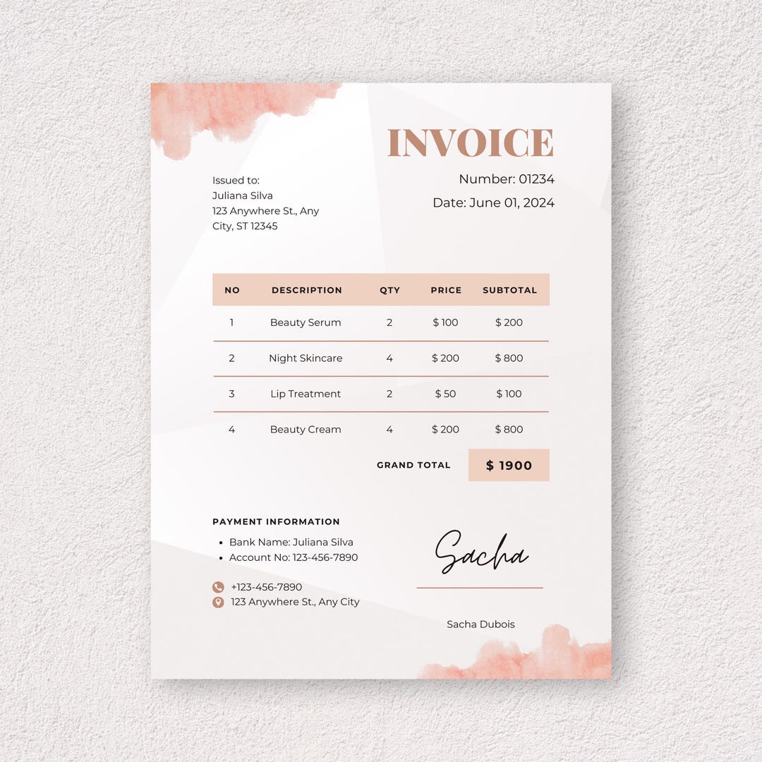 Watercolor Invoice Template | Pink Beauty Business Invoice Canva ...