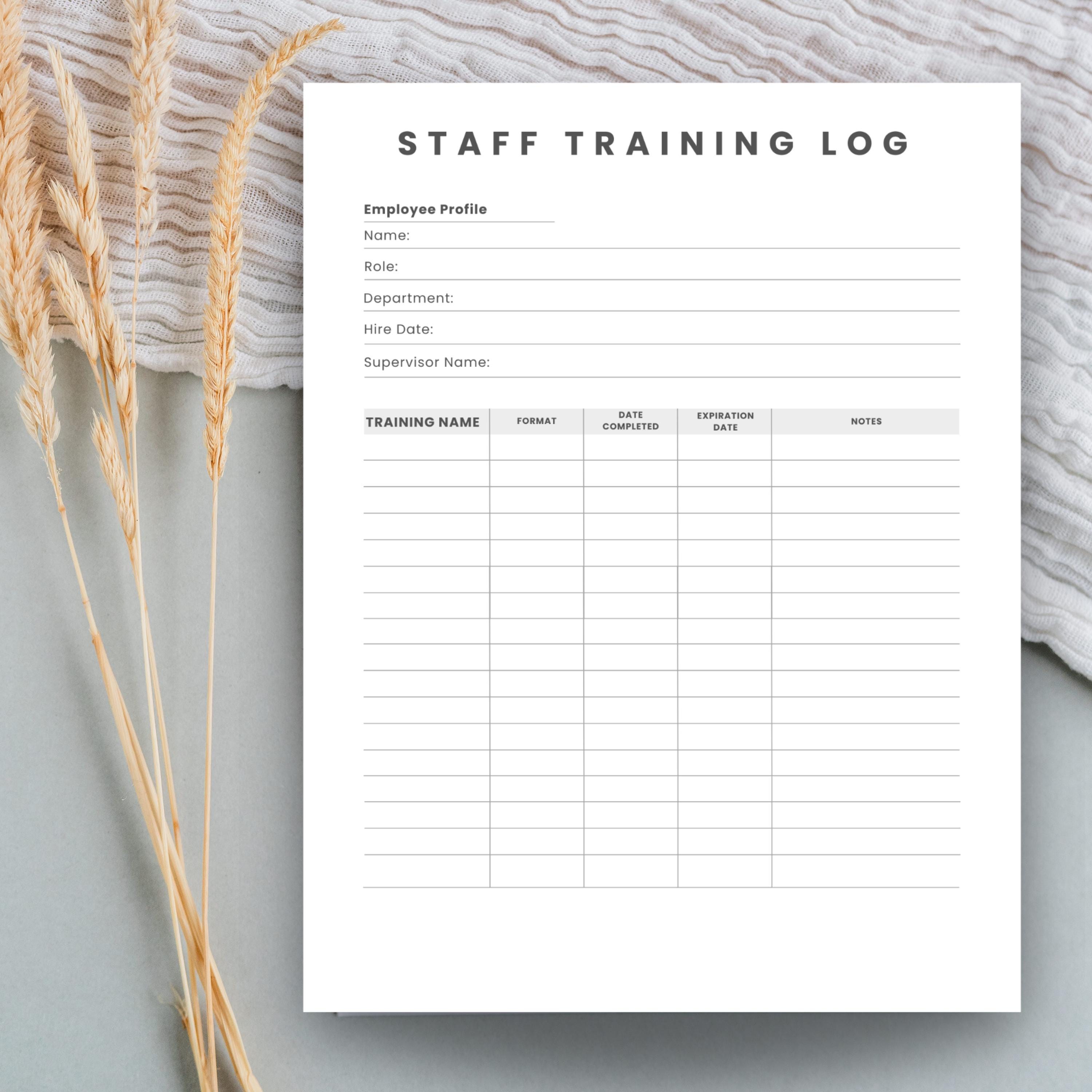 Staff Training Log | Printable Employee Training Record PDF | HR ...