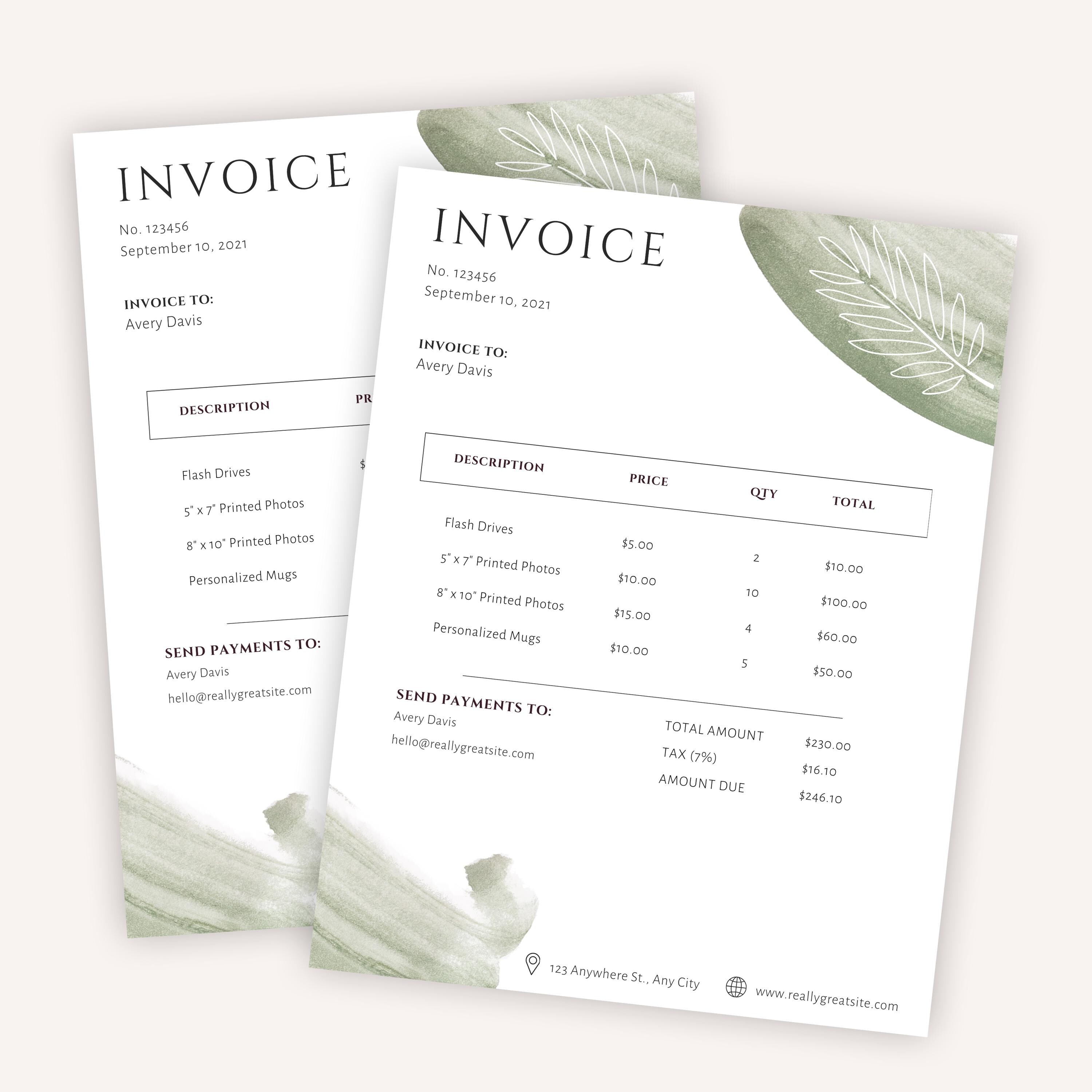 Editable Invoice Template | Neutral Botanical Invoice for Small ...