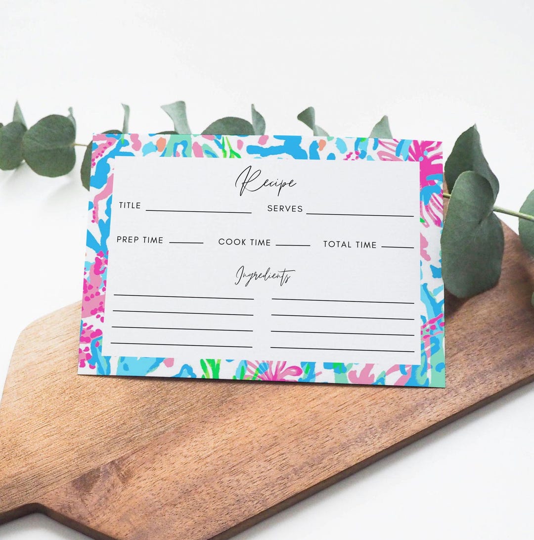 Preppy Floral Recipe 4x6 Template Lilly Pulitzer Inspired Bright and ...