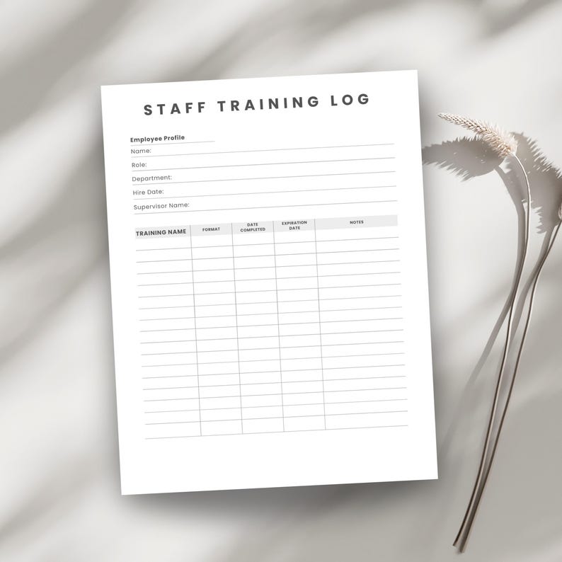 Staff Training Log | Printable Employee Training Record PDF | HR Compliance, Onboarding ...