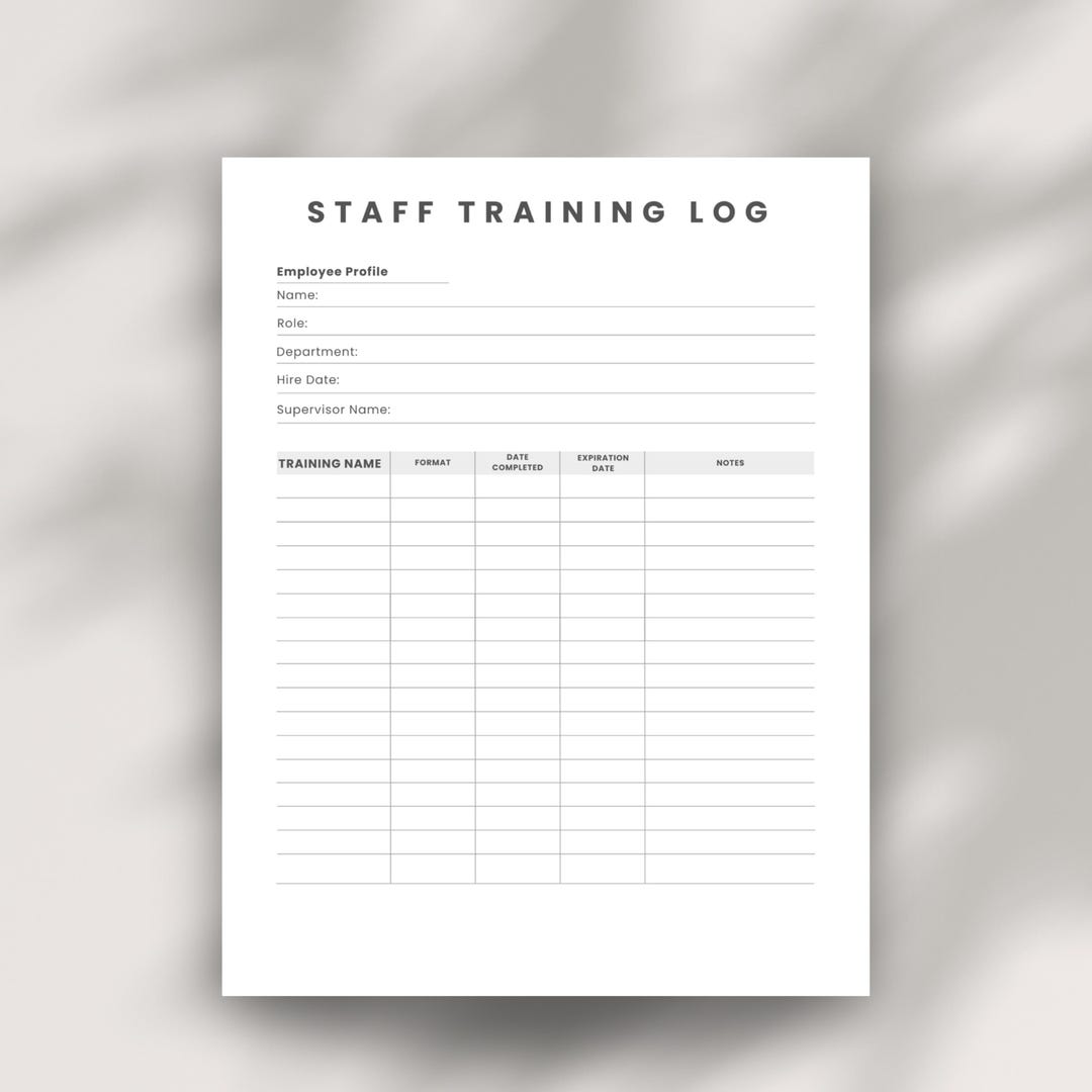 Staff Training Log | Printable Employee Training Record PDF | HR ...