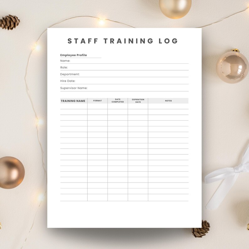 Staff Training Log | Printable Employee Training Record PDF | HR ...
