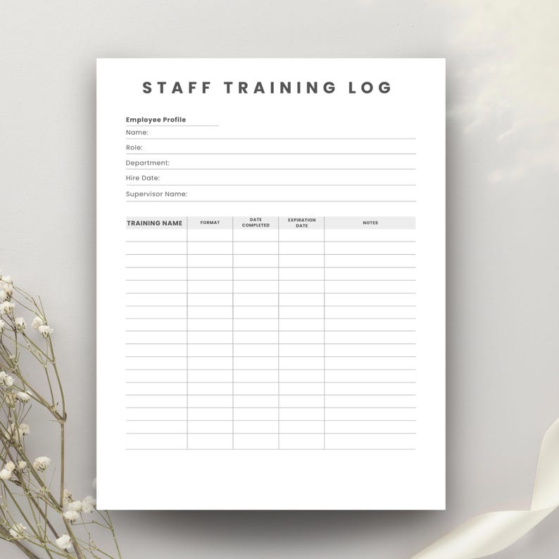 Staff Training Log | Printable Employee Training Record PDF | HR ...