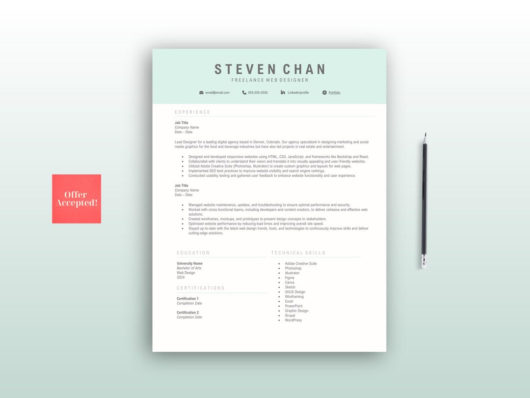 Modern Resume Template 2024 | Minimal, Designed by Professional ...