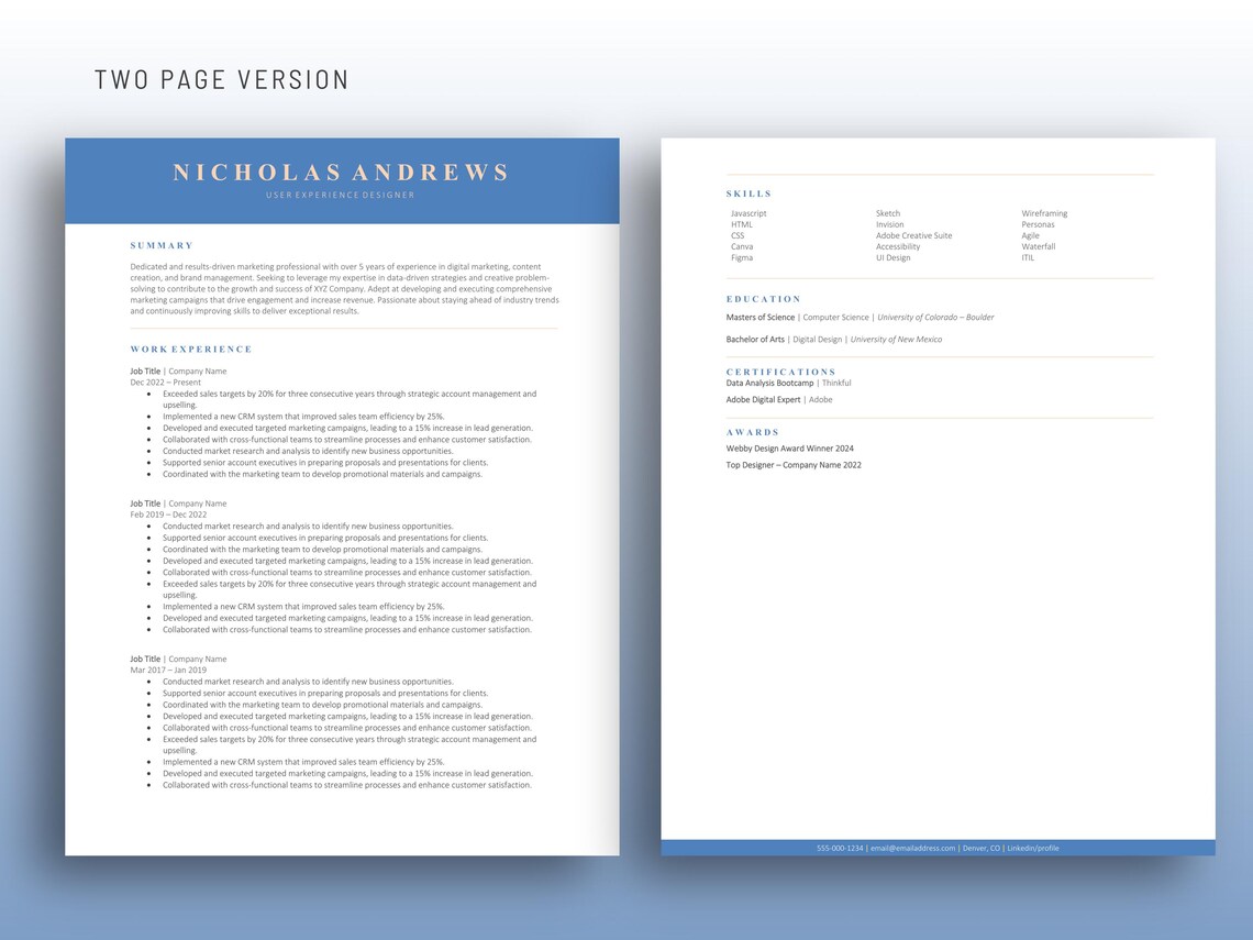 Classic Resume Template for Word | Customizable & Editable Fonts and ...
