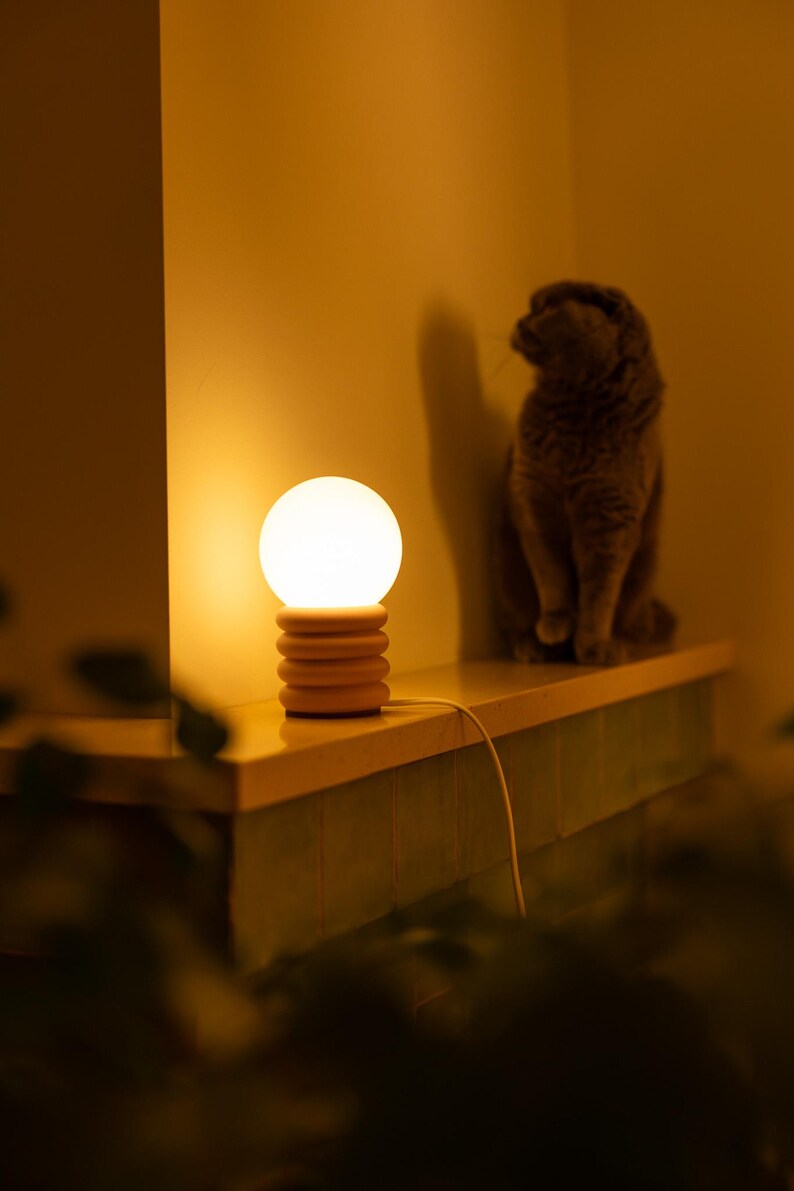 Handmade Pink Table Lamp: Sculptural LED Bedside Light - 2700k Warm ...
