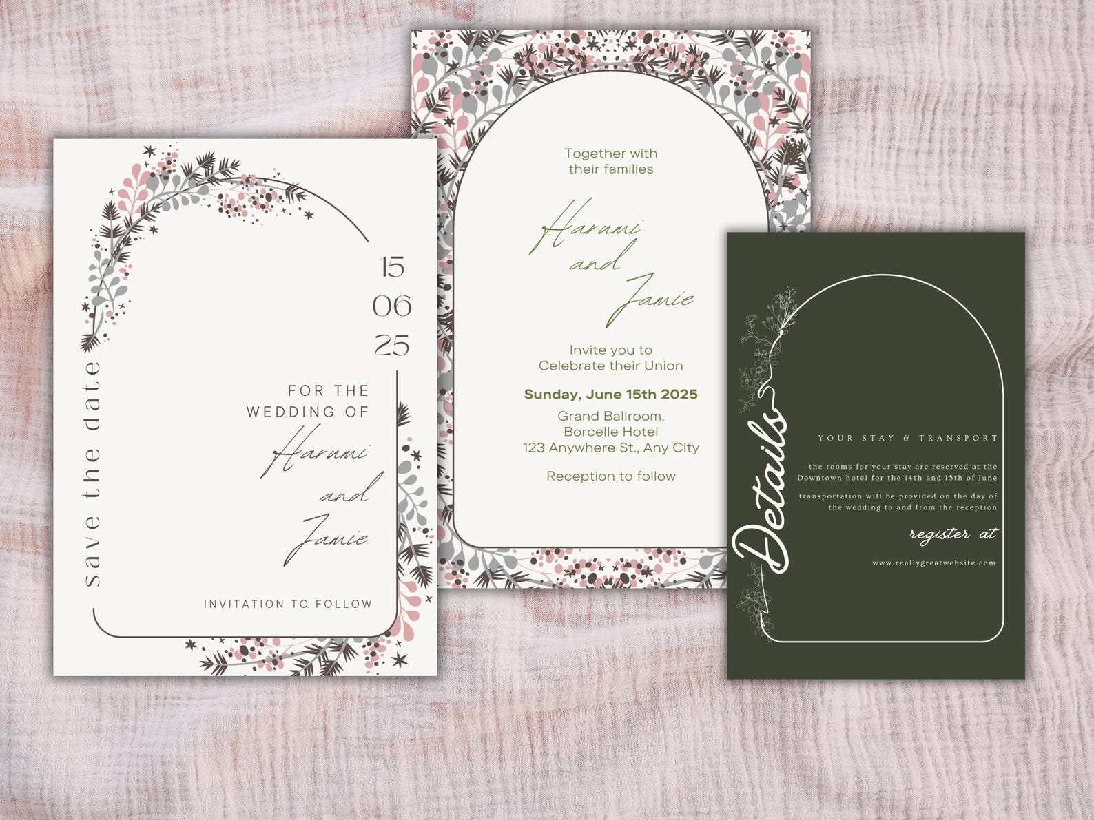 Minimalist Floral Engagement Card: Modern Couple Announcement (editable ...