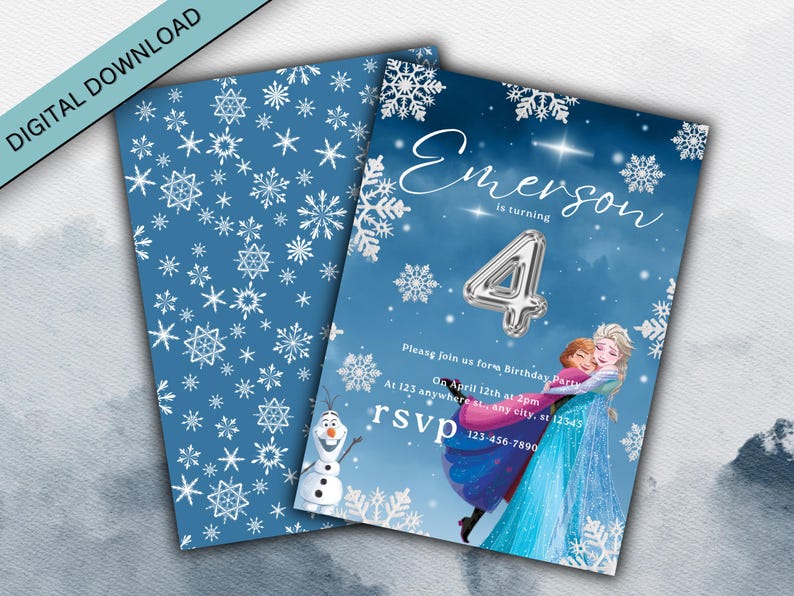 Frozen Birthday Card: Elsa and Anna Invitation (editable Canva Template ...