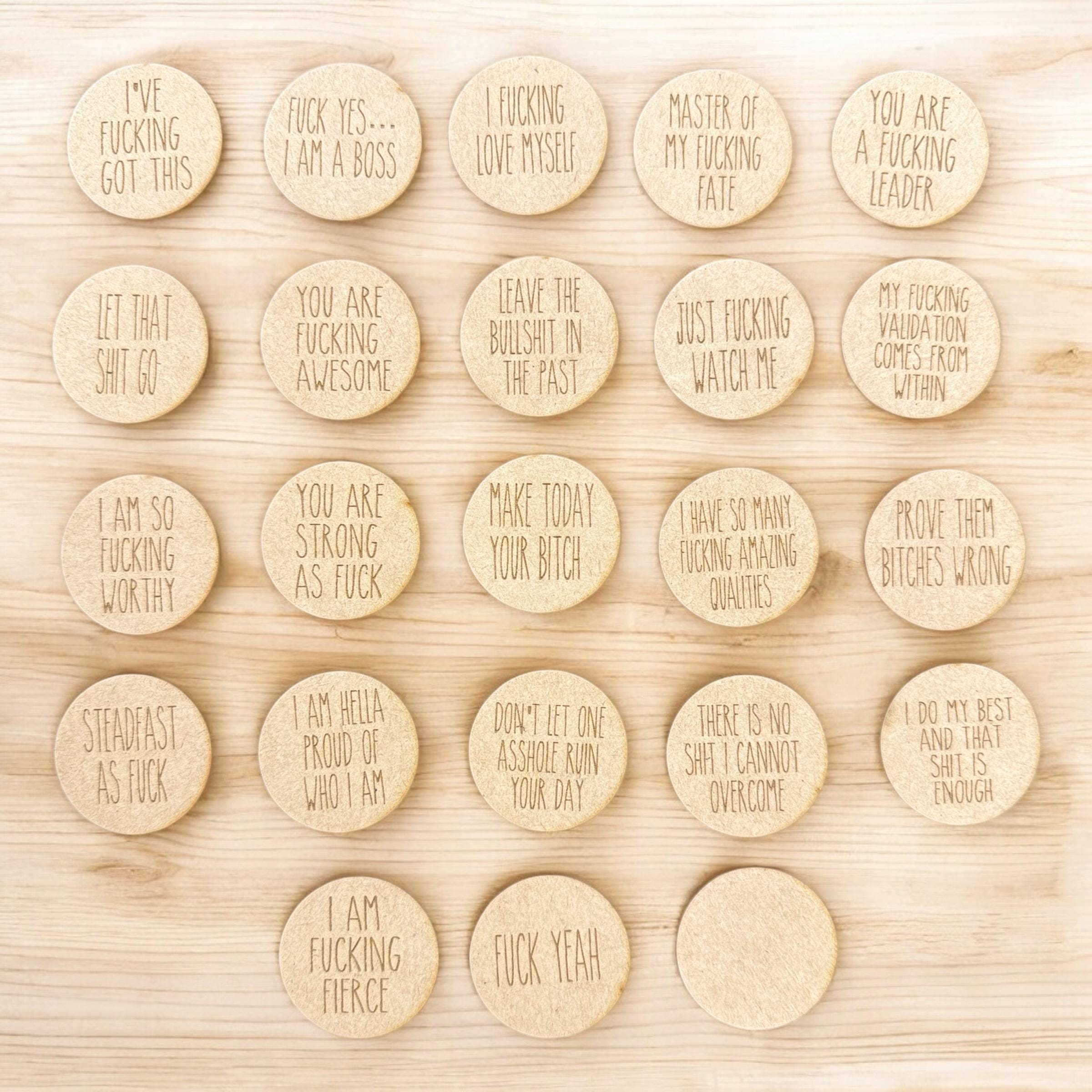 Sweary Affirmation Tokens Set 2 | Positivity Tokens| Customizable Wood ...