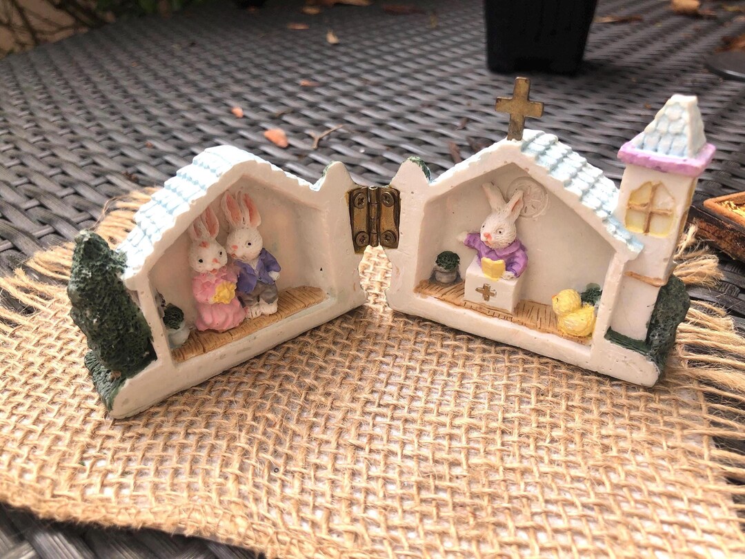 Ceramic Rabbit Church Figurine: Hinged Doors, Pastel Colors - Etsy