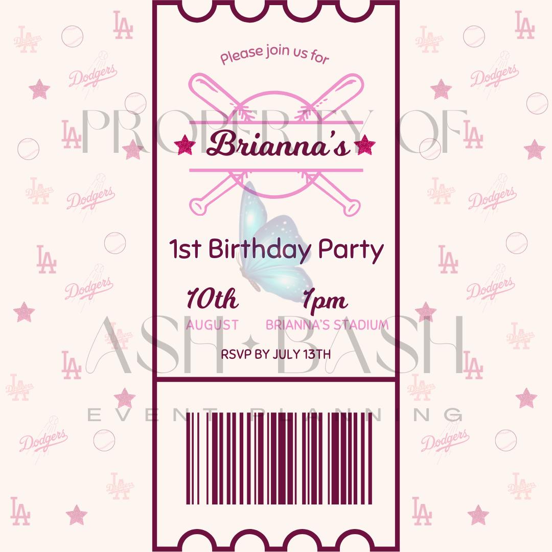 Pink Dodgers Themed 1st Birthday Invitation - Etsy