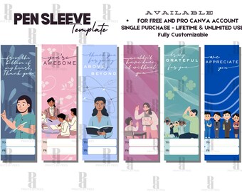 Editable Pen Sleeves Teacher's Day Colorful Personalized Teacher - Etsy
