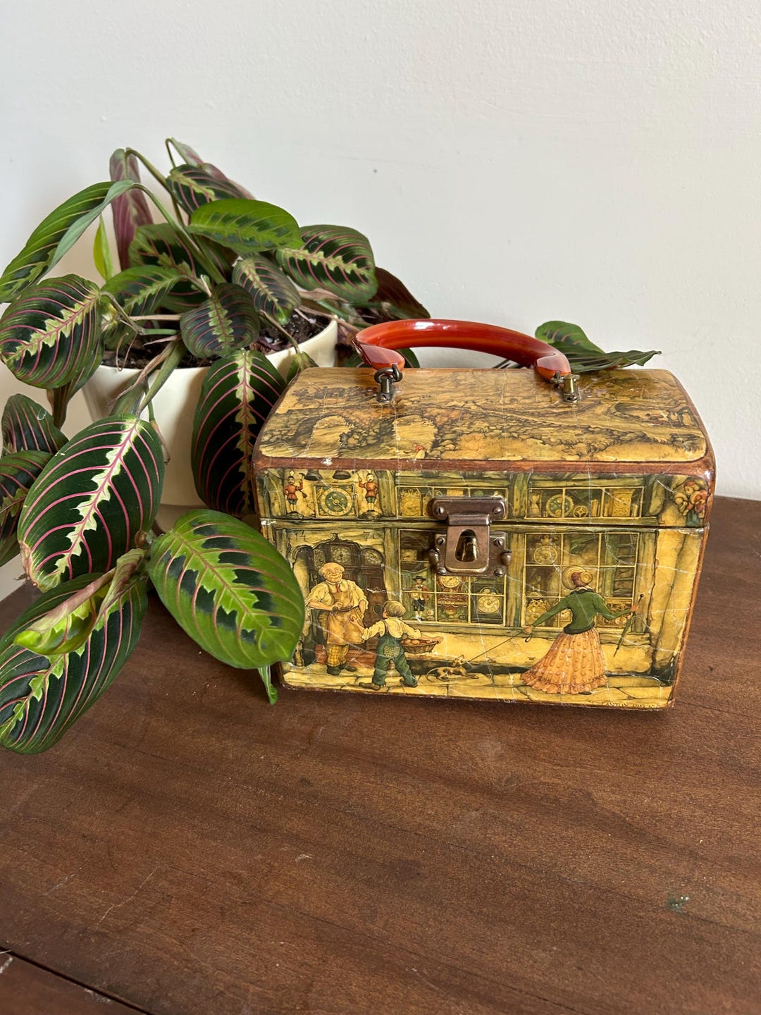 Vintage Anton Pieck Crafting Decoupage Box Wooden Oval Purse Jewelry ...