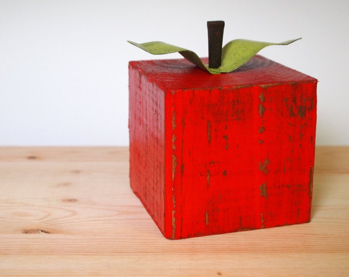 Block Red Apple Primitive Eco Friendly Home Office Decor Wood - Etsy