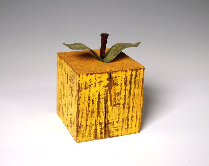 Yellow Distressed Apple Primitive Wood Harvest Fruit Kitchen - Etsy