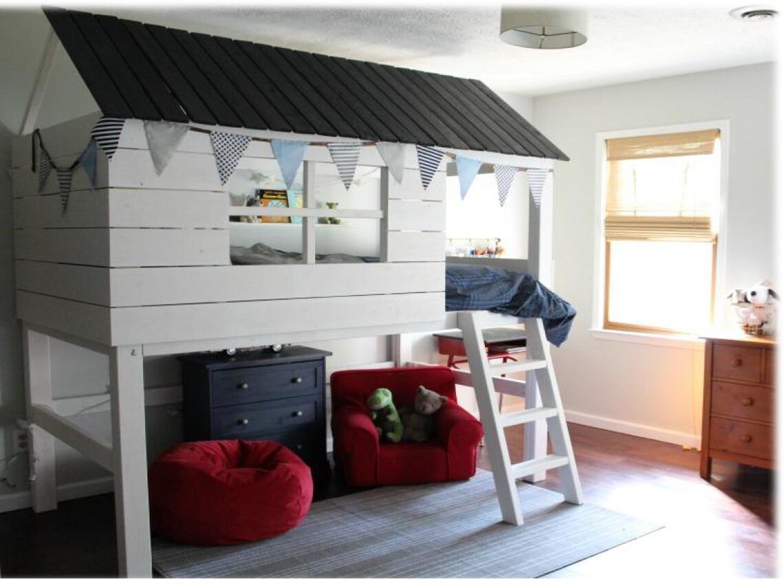 DIY Twin Mattress Loft Bed With Stairs Plan, Loft Bed Build Guide, Step ...