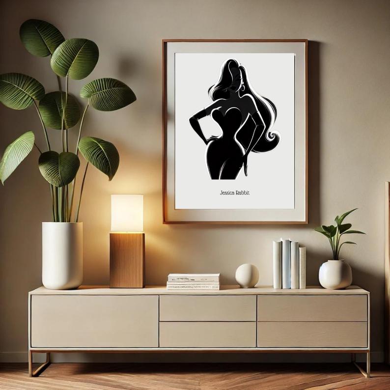 Jessica Rabbit Silhouette Portrait | Iconic Cartoon Glam Wall Art ...
