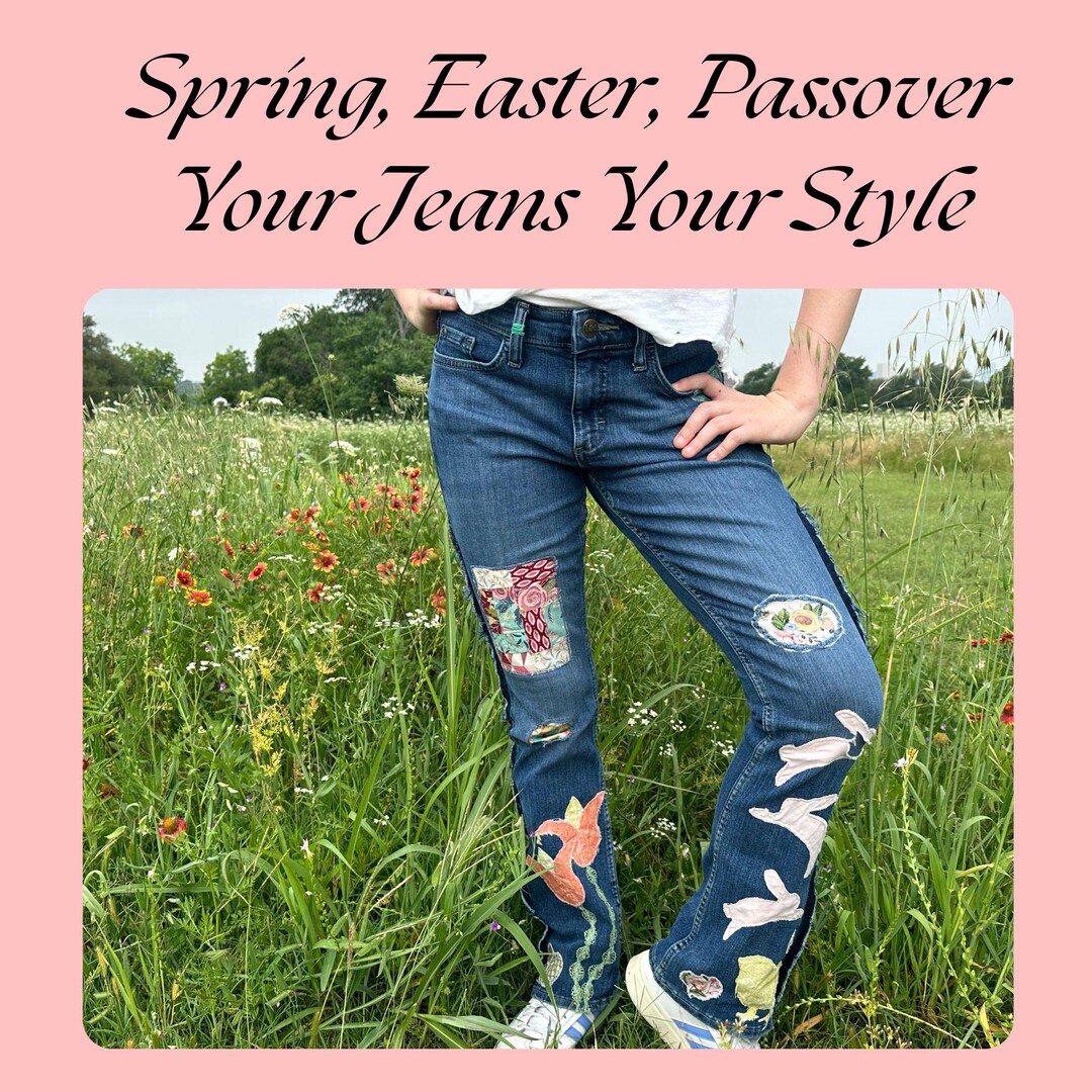 Custom Easter Jeans Custom Patch Jeans Spring Clothes Boho Clothing ...